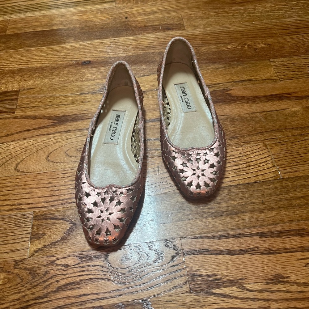 Jimmy Choo Momo Gold Star Laser Cut Ballet Flats Meta… - Gem